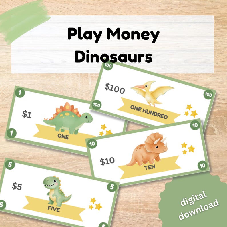 Dino Pretend Play Money, Dramatic Play Mom Bucks, Dinosaurs Printable ...