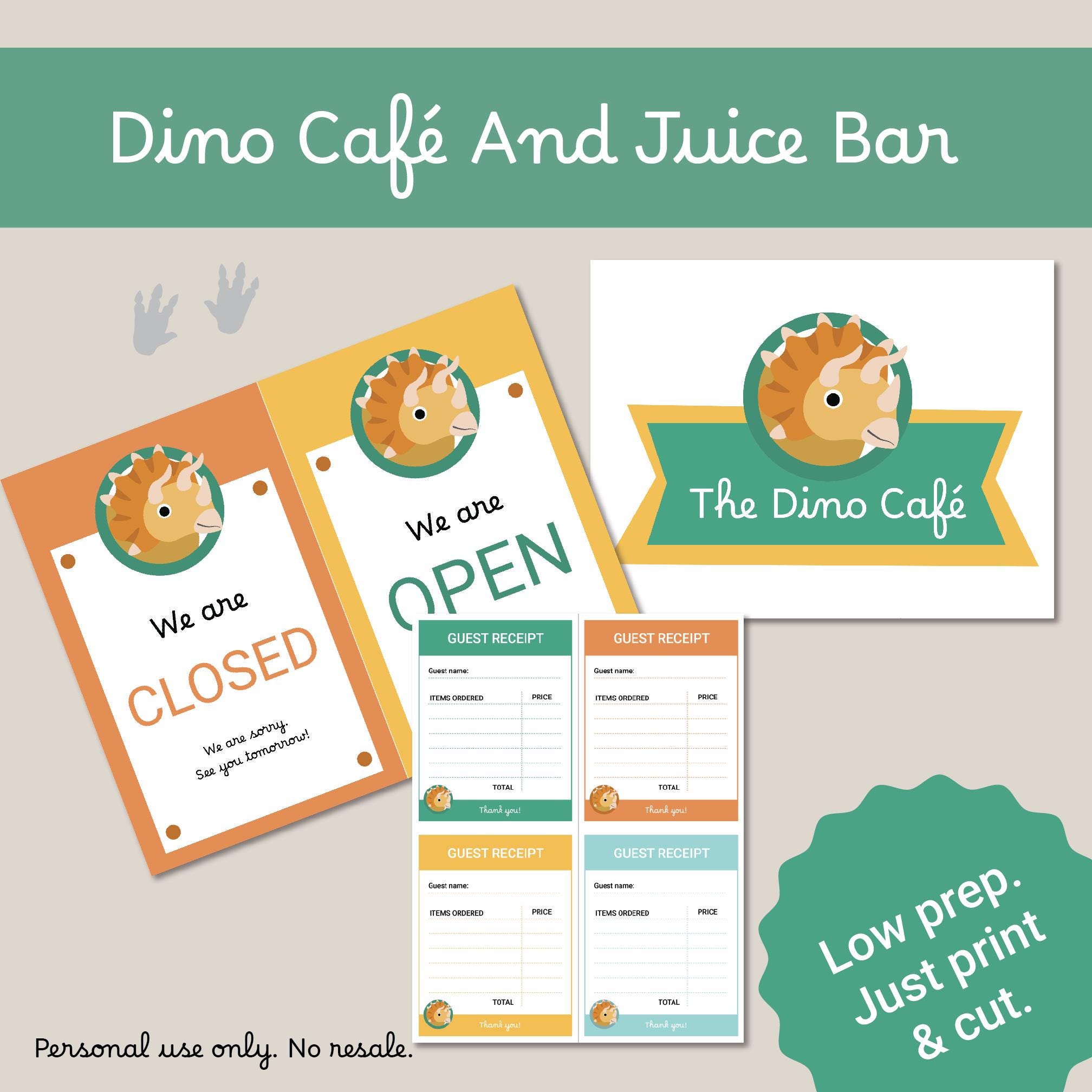 Dino Cafe Pretend Play Kit: Printable Coffee Shop & Dino Bucks (PDF) - Etsy