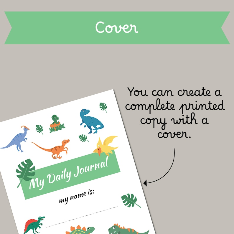 Kids Printable Daily Journal, Dinosaur Themed Diary, Cover & 3 ...