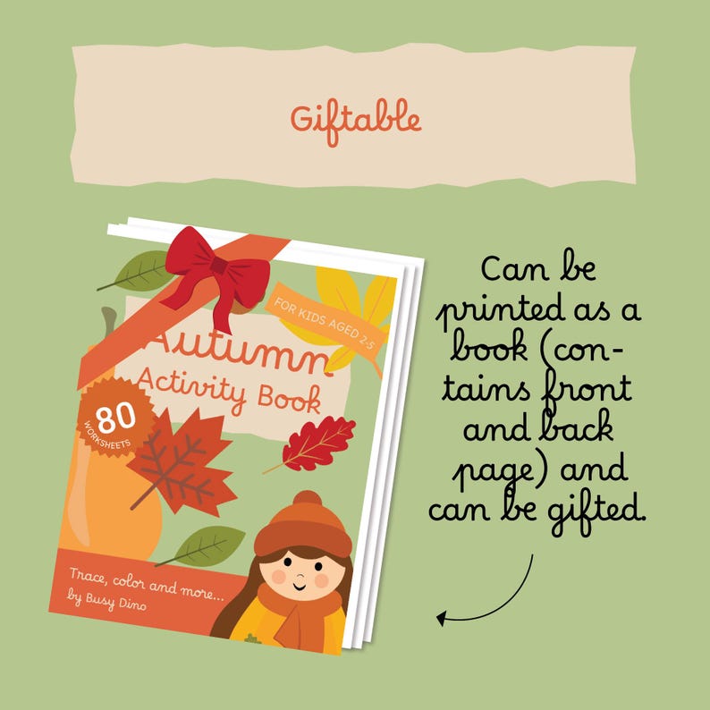 Autumn Kids Printable Activity Book, Trace, Match, Count, Color, 80 ...