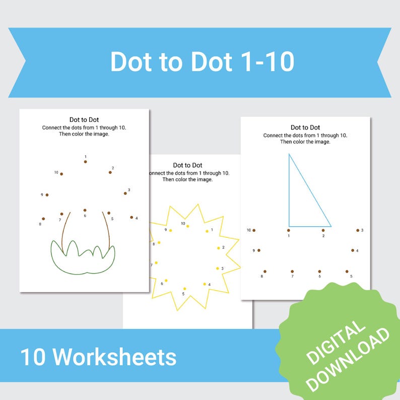 Dot-to-dot Worksheets for Kids, Numbers 1-10, Connect the Dots, 10 ...