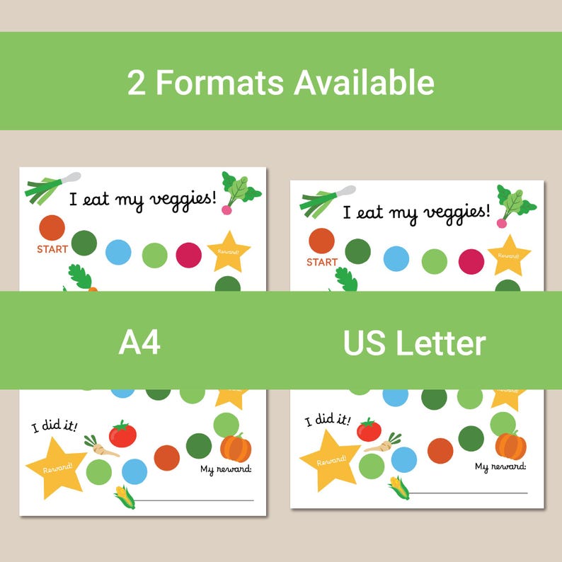 Vegetables Reward Chart for Toddlers and Preschool Children, Printable ...