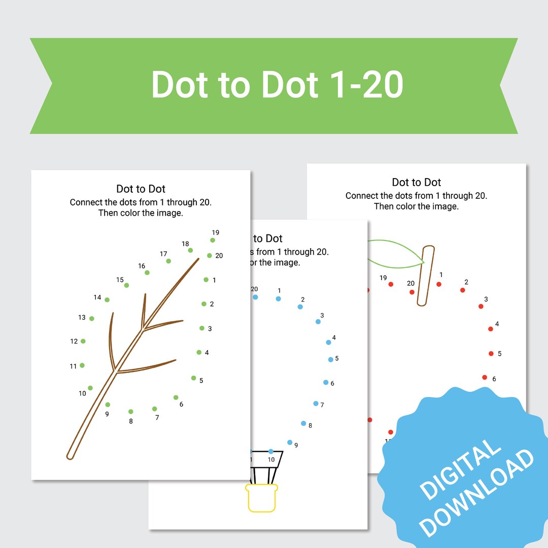 Dot to Dot Worksheet, Connect the Dots Pages, 10 Pictures, Numbers 1-20 ...