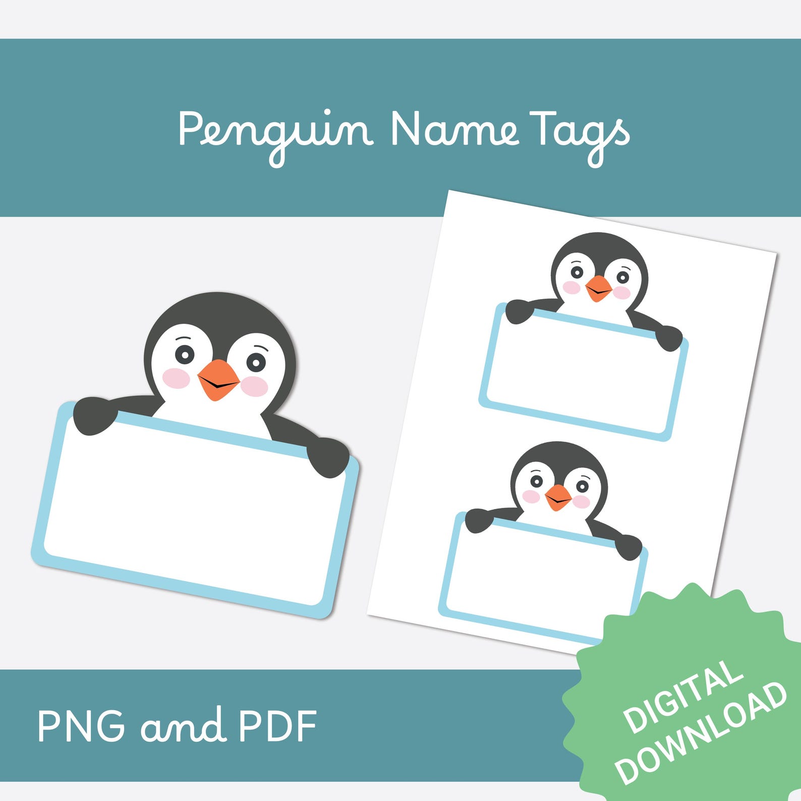Penguin Name Tags, PNG and PDF, Winter Cute Fun Classroom Labels ...