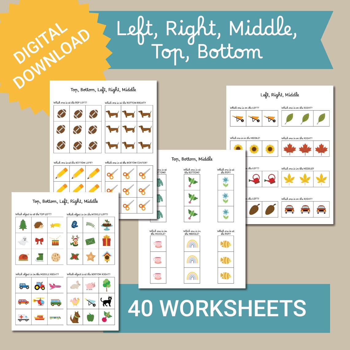 Position Worksheets for Kids, Understand Left, Right, Top, Bottom ...