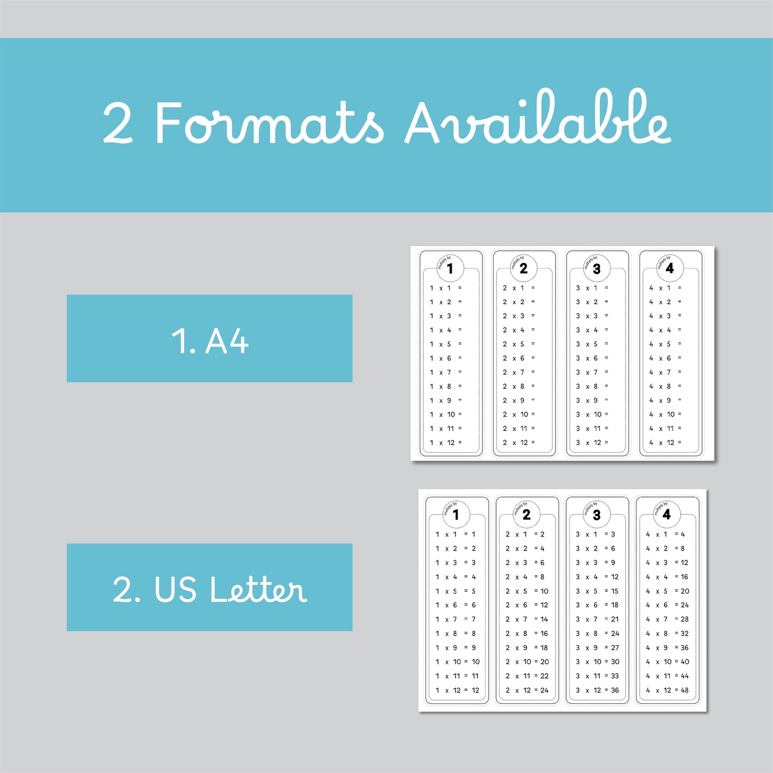 Multiplication Tables, Kids Printable Times Table Bookmarks, Numbers 1 ...