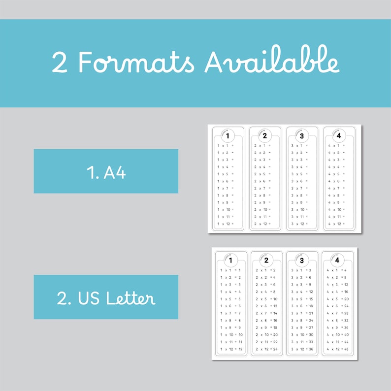 Multiplication Tables, Kids Printable Times Table Bookmarks, Numbers 1 ...