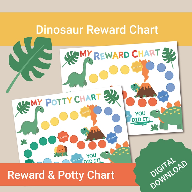 Dinosaur Reward Chart for Kids, Fun Toddler Potty Training Printable ...