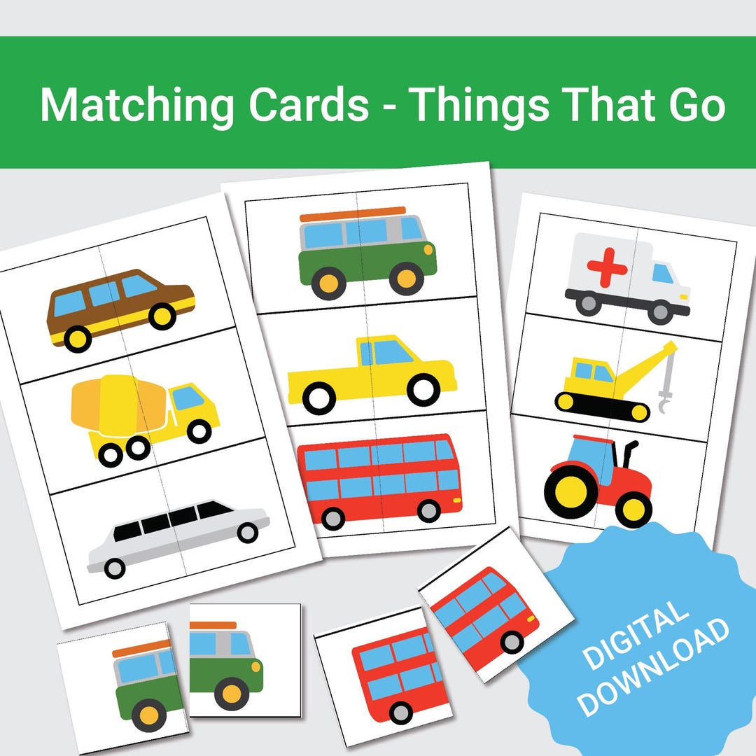 Vehicle Matching Cards for Kids, Transport Printable, Pairing Game, Fun ...