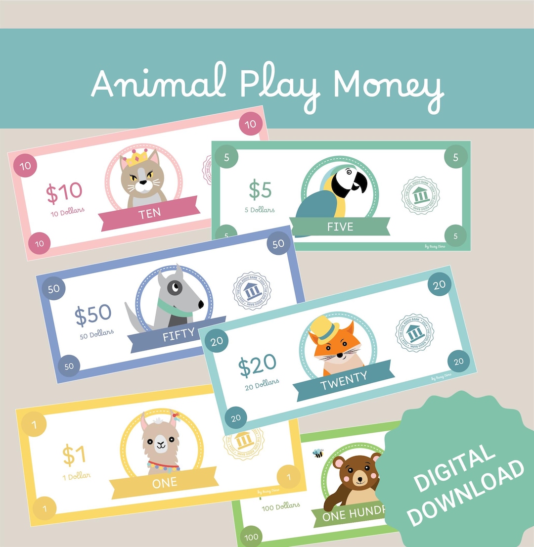 Printable Animal Play Money for Kids, Dramatic and Imaginative Play ...
