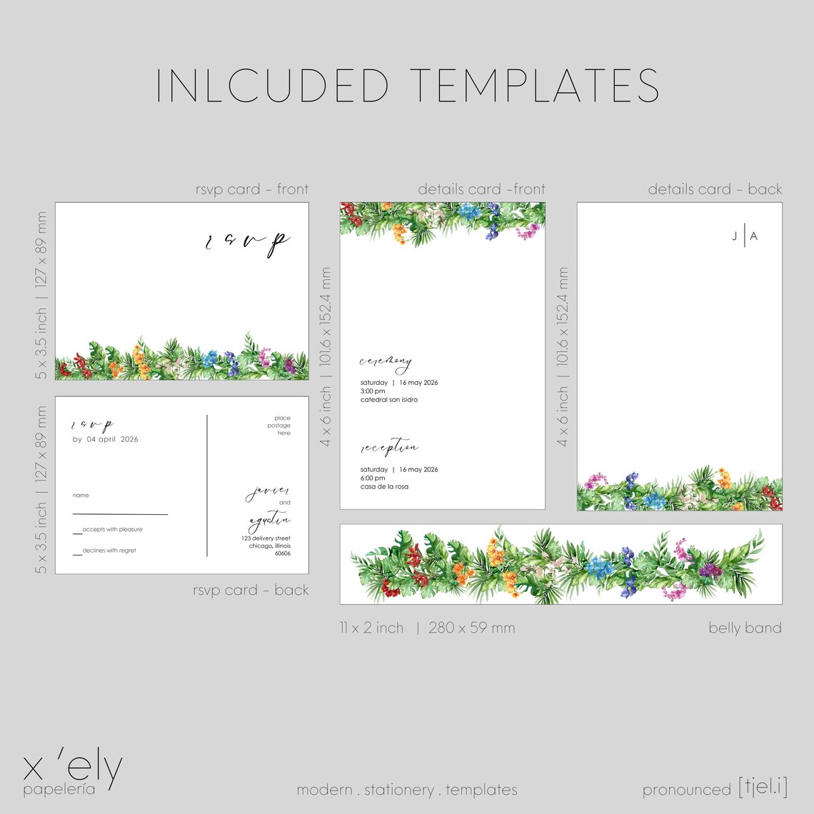 Lgbtq Tropical Floral Wedding Invitation Template Bundle | Invite, Rsvp ...