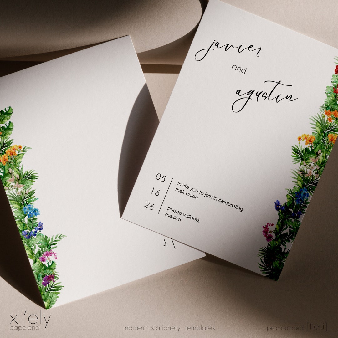 Lgbtq Tropical Floral Wedding Invitation Template Bundle | Invite, Rsvp ...