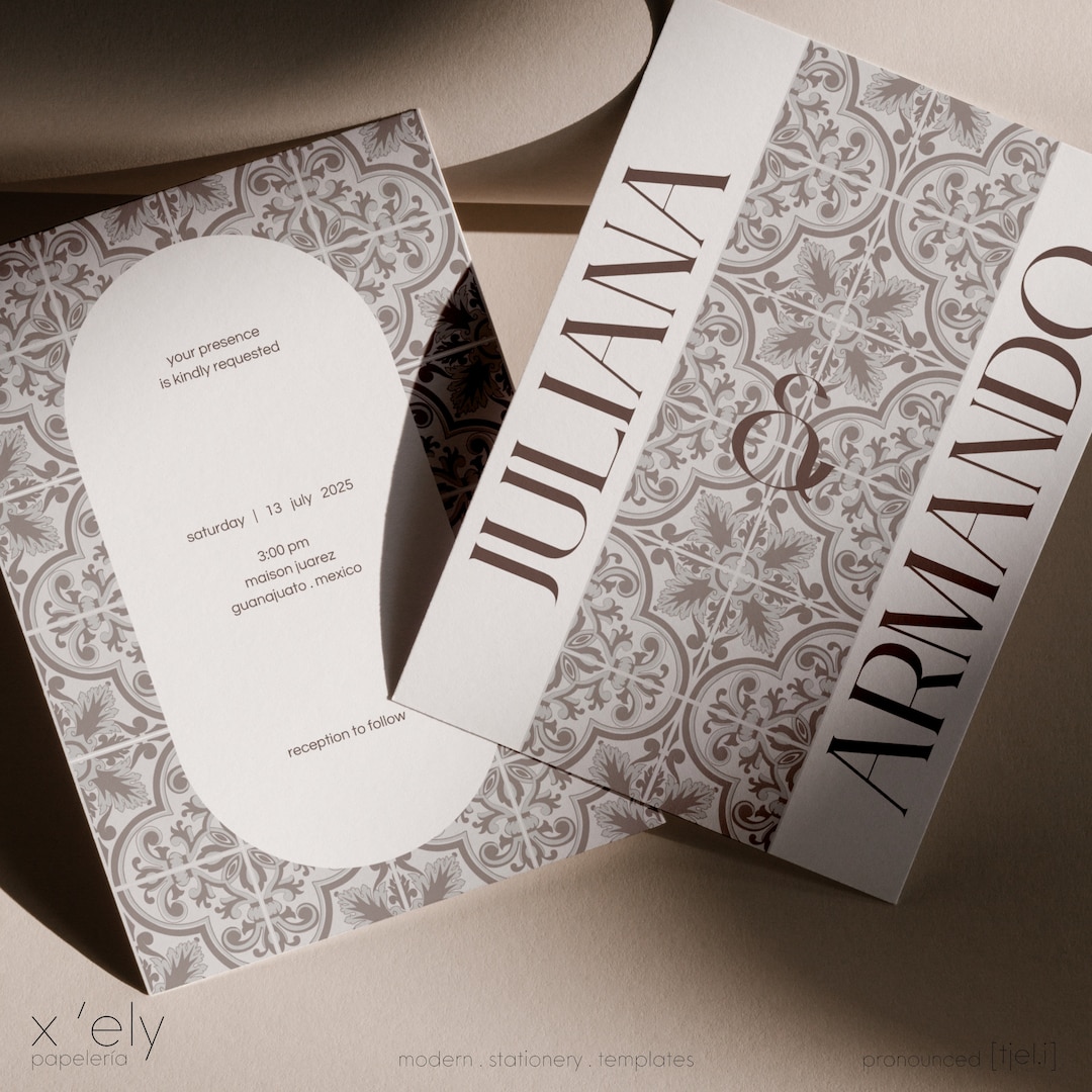 Neutral Talavera Tile Wedding Invitation Template Bundle | Invite, Rsvp ...