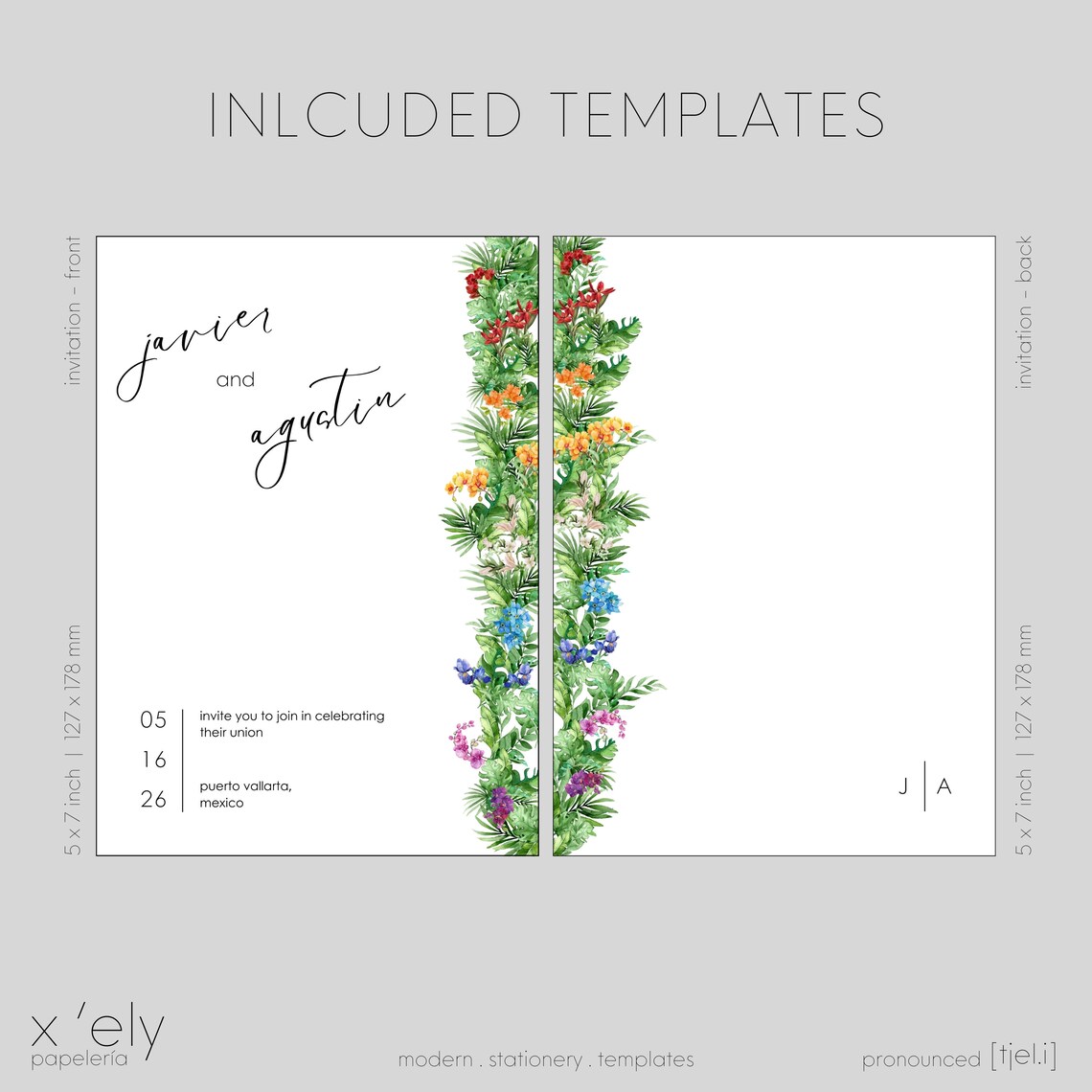 Lgbtq Tropical Floral Wedding Invitation Template Bundle | Invite, Rsvp ...