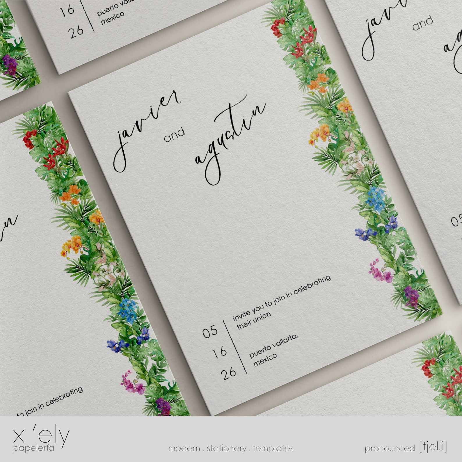 Lgbtq Tropical Floral Wedding Invitation Template Bundle | Invite, Rsvp ...