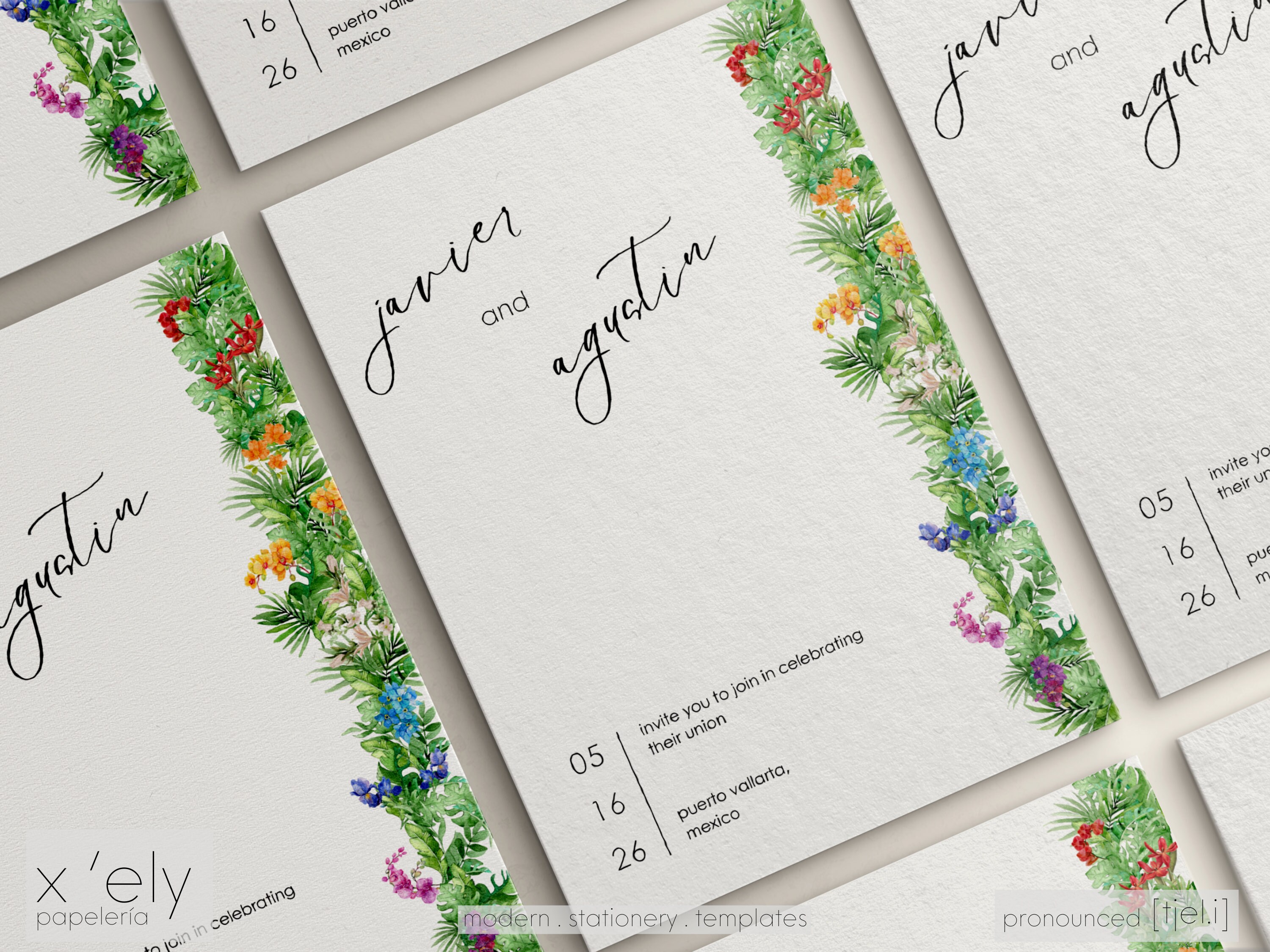 Lgbtq Tropical Floral Wedding Invitation Template Bundle Invite, Rsvp ...