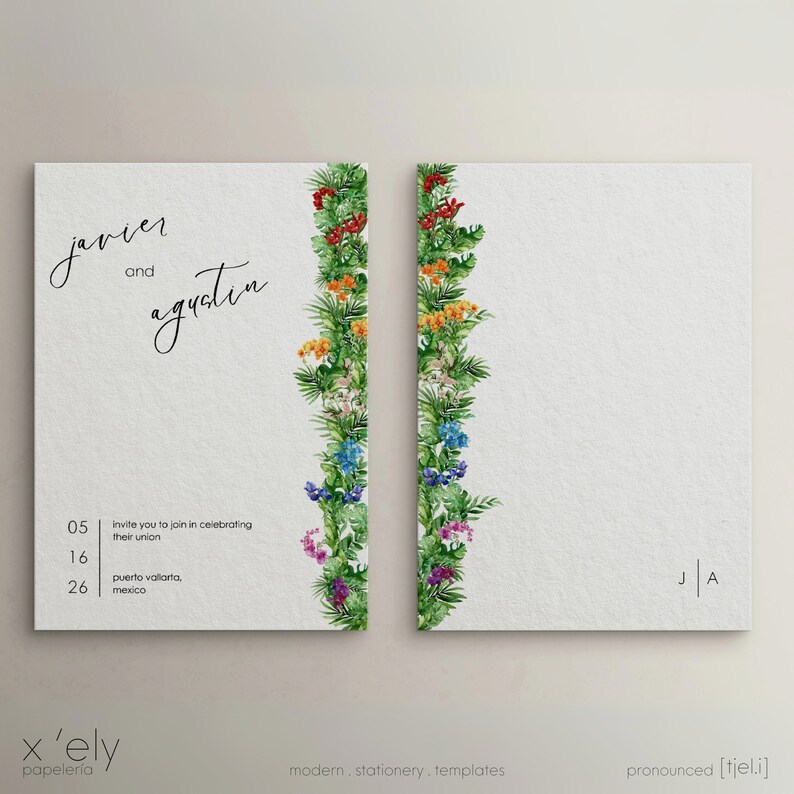 Lgbtq Tropical Floral Wedding Invitation Template Bundle | Invite, Rsvp ...