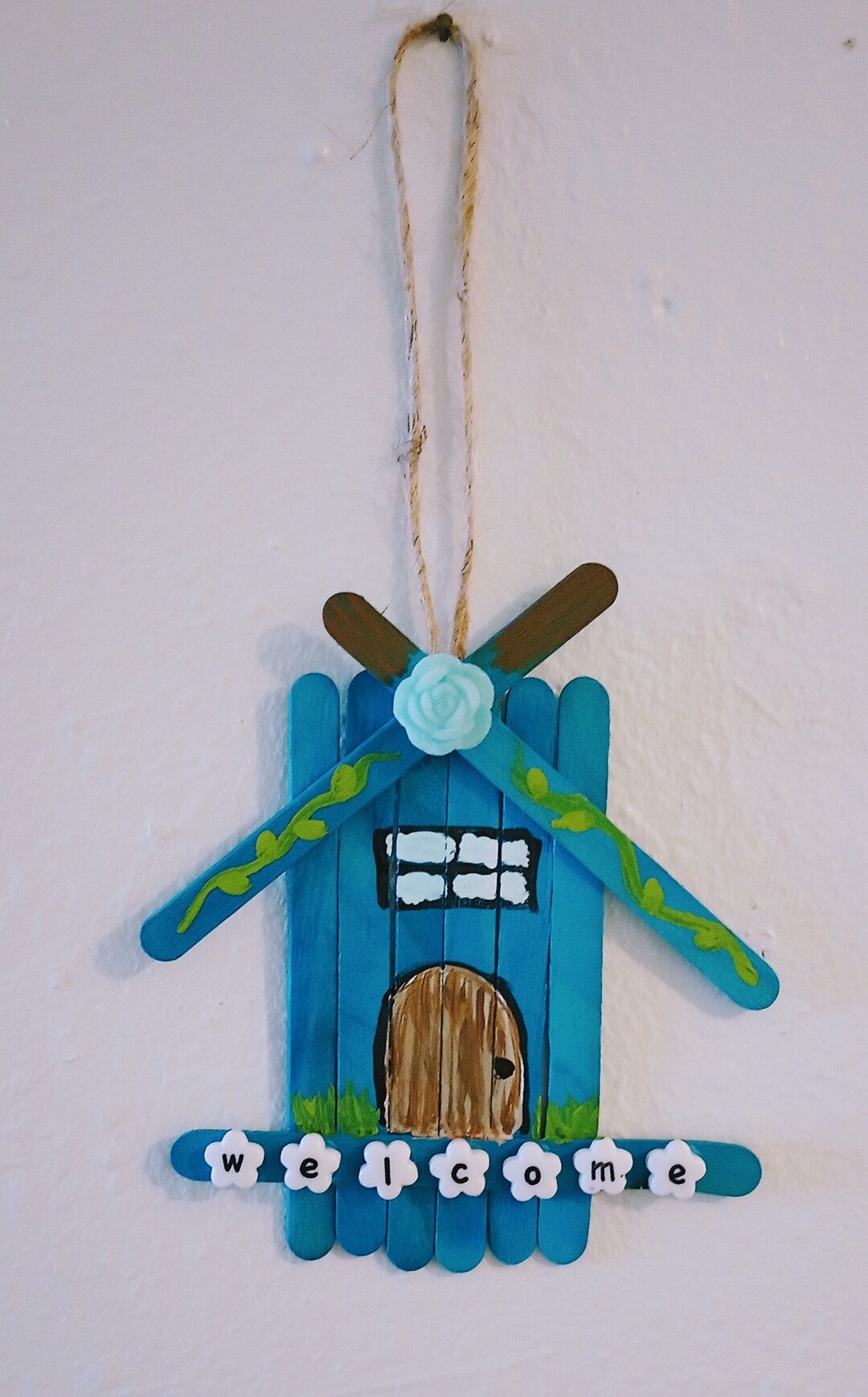 Blue Popsicle Stick Welcome Door Hanger Sign - Etsy