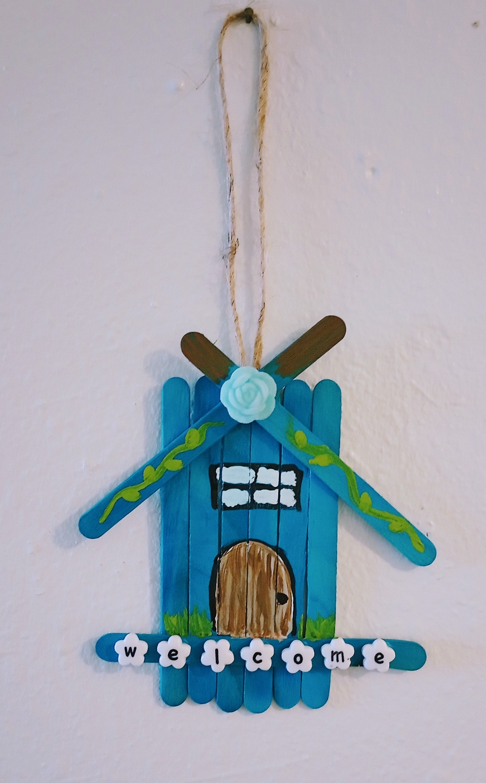 Blue Popsicle Stick Welcome Door Hanger Sign - Etsy
