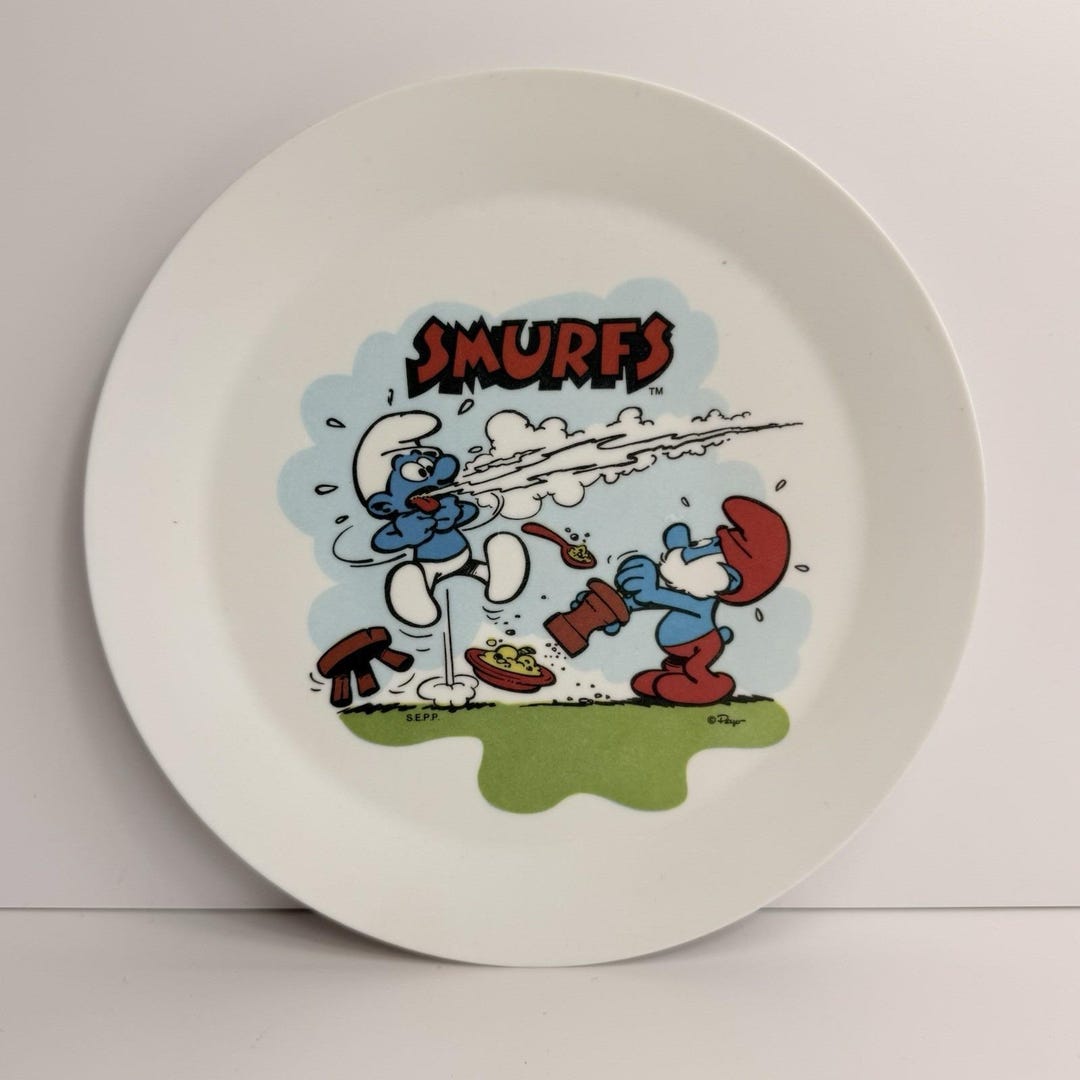 The Smurfs Melamine Child Toddler 8" Plate Deka USA 1980s Papa Smurf ...