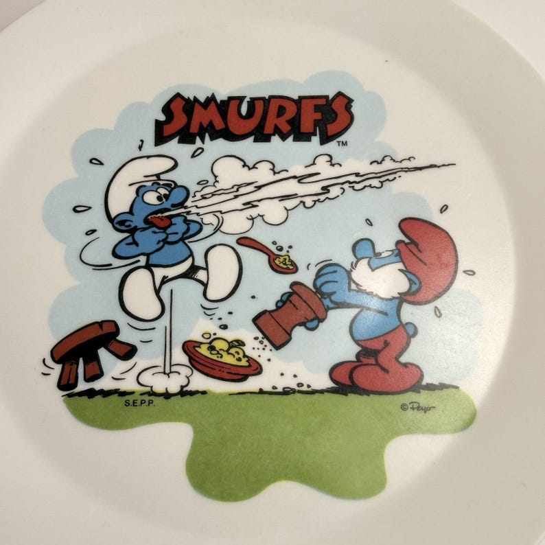 The Smurfs Melamine Child Toddler 8" Plate Deka USA 1980s Papa Smurf ...