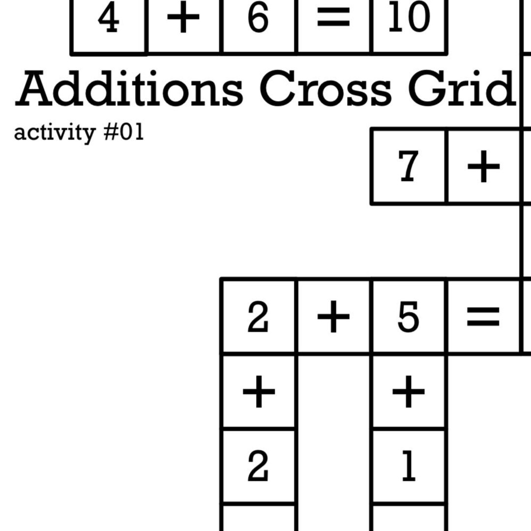 ENGLISH Additions Cross Grid 1 Printable Math Crossword Puzzles ...