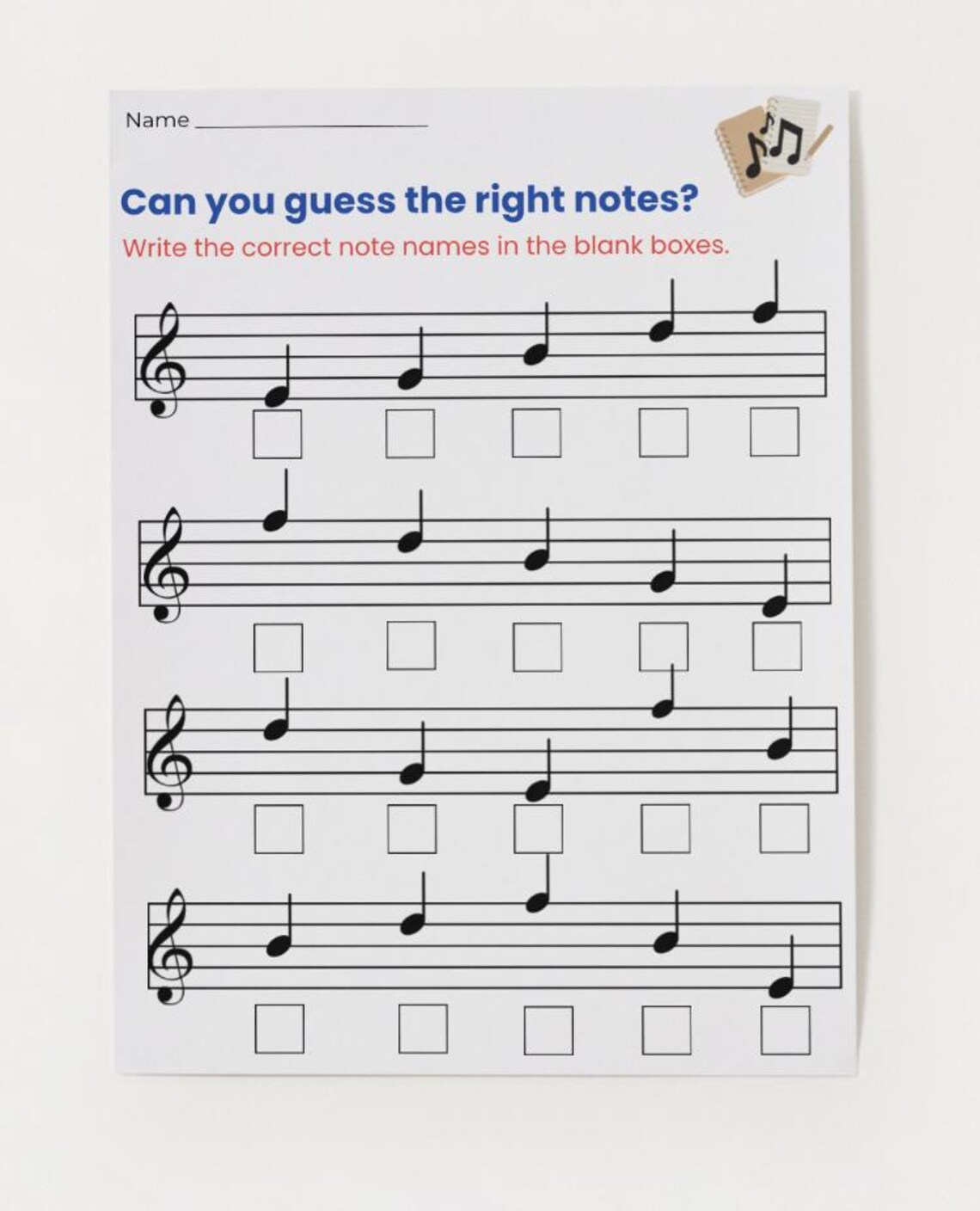 Music Note Worksheet for Treble Clef Space and Line Notes- Digital ...