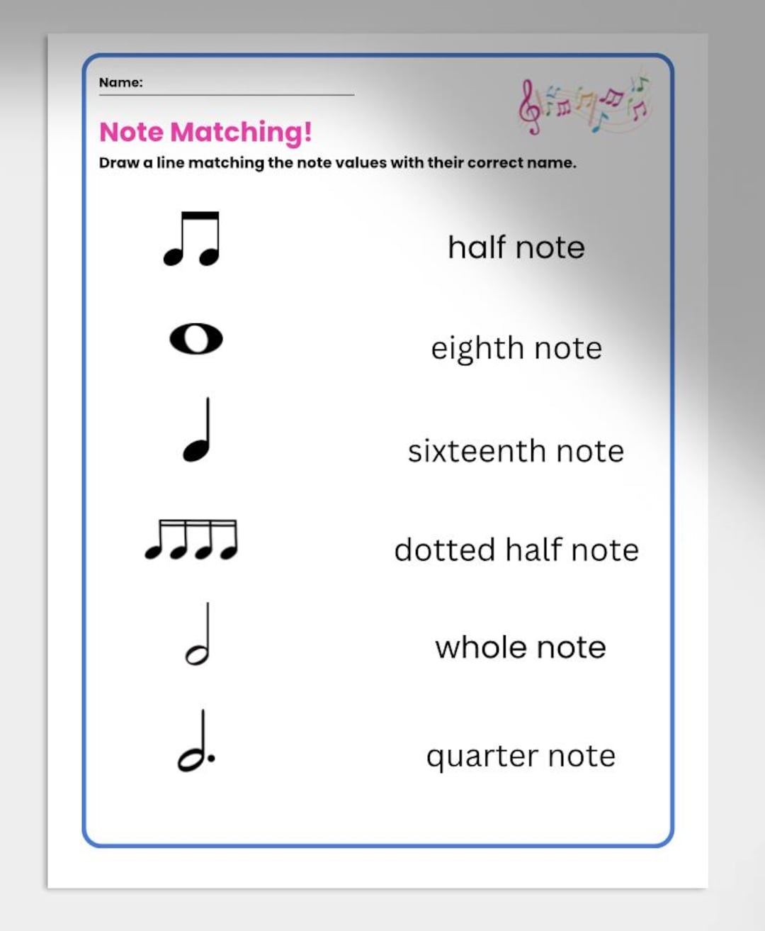 Note Value Worksheet | Music Note Duration Guide & Matching Game ...