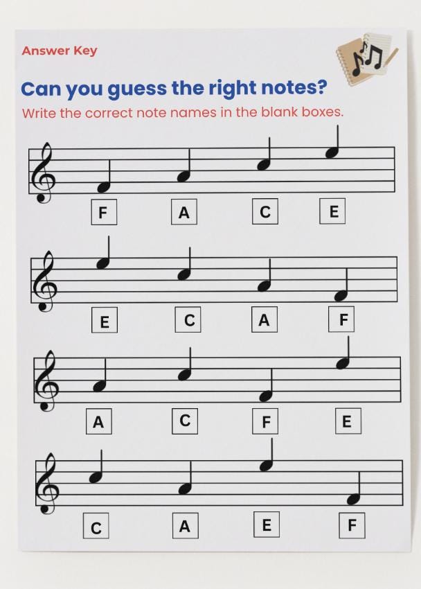Music Note Worksheet for Treble Clef Space and Line Notes- Digital ...