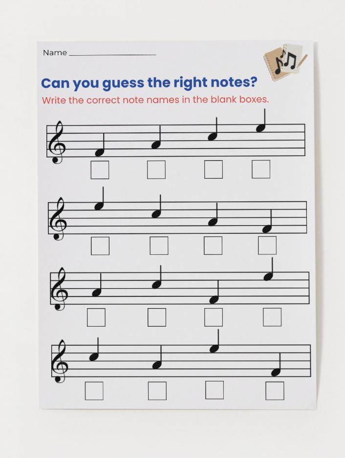 Music Note Worksheet for Treble Clef Space and Line Notes- Digital ...