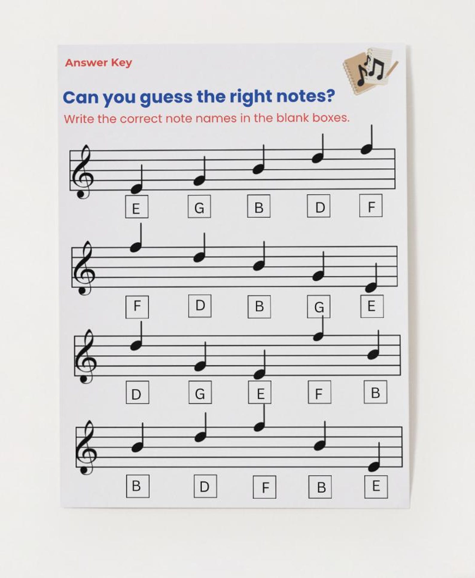 Music Note Worksheet for Treble Clef Space and Line Notes- Digital ...