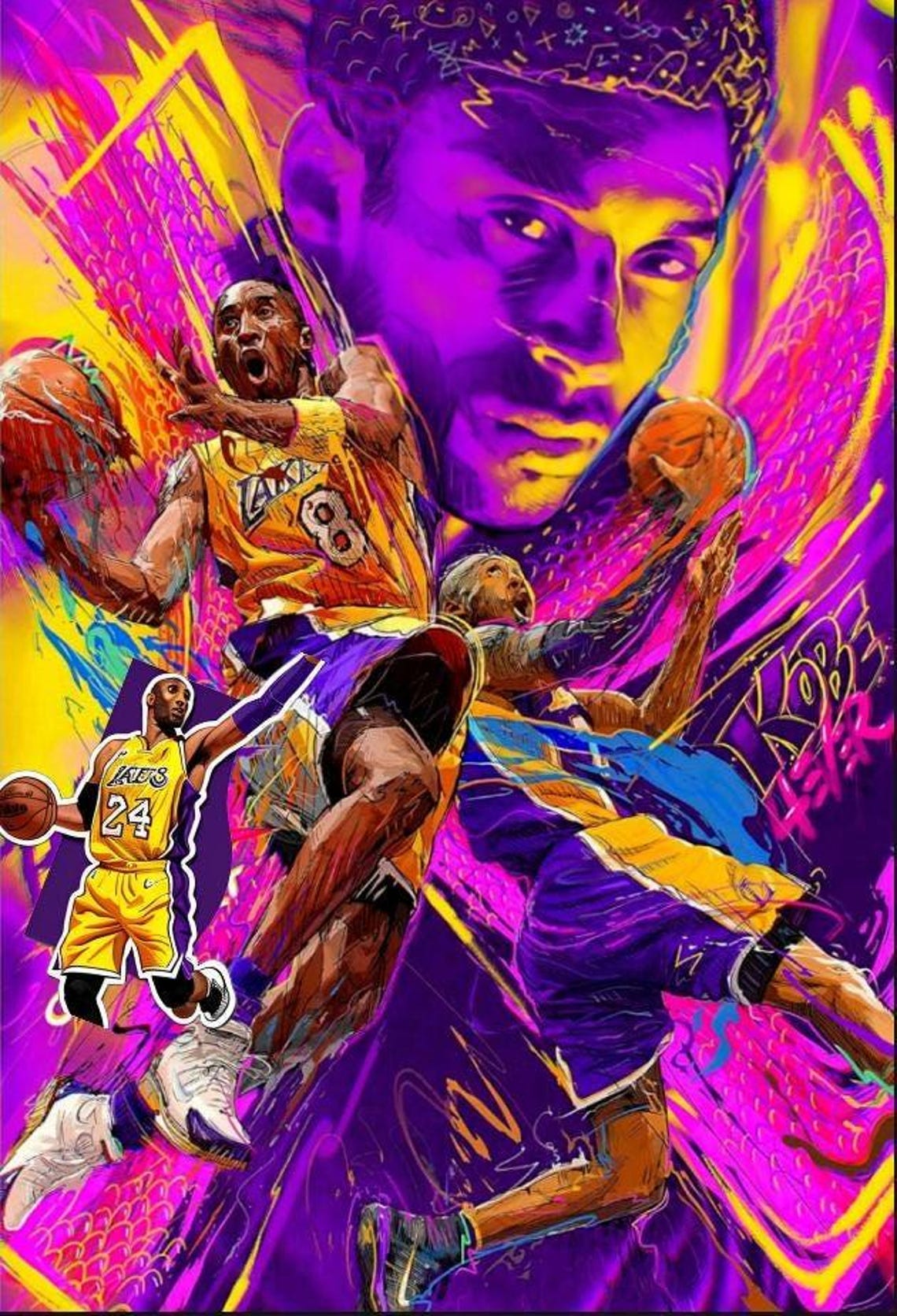 Kobe Bryant Self Created Old School Los Angeles Lakers Ultra Premium ...