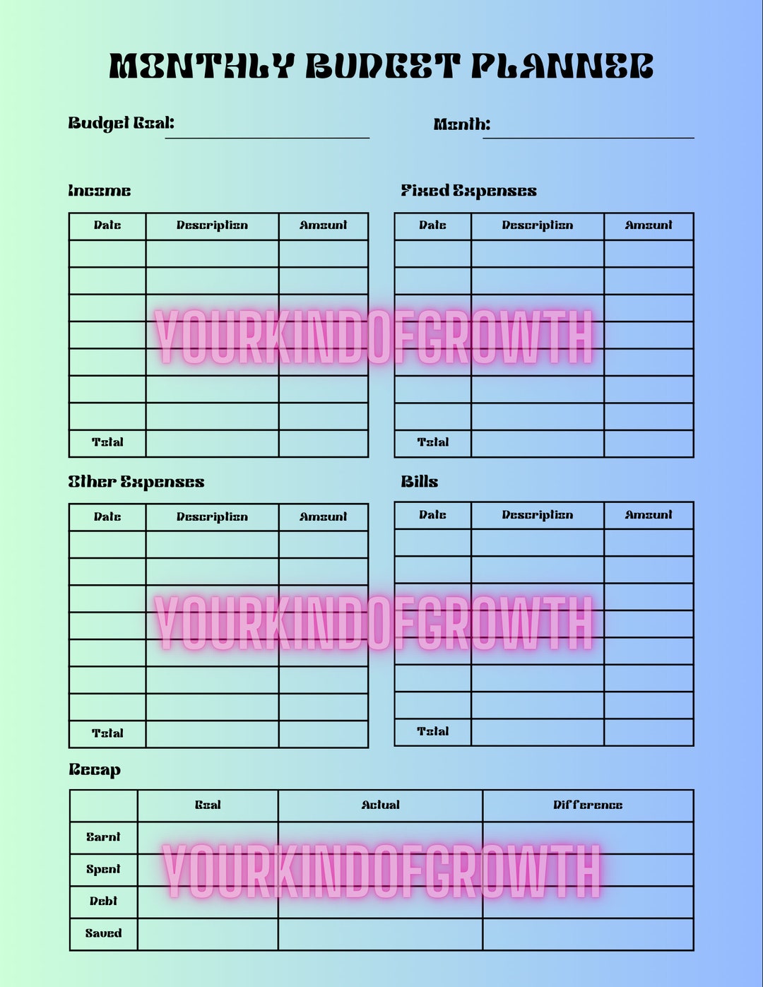 Digital Download Monthly Budget Planner - Etsy