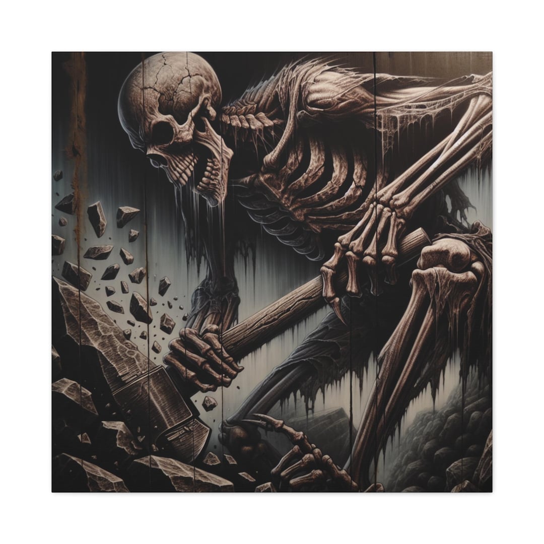 Scary Skeleton Breaking Rocks, AI Generated Design, Skeleton, Artistic ...
