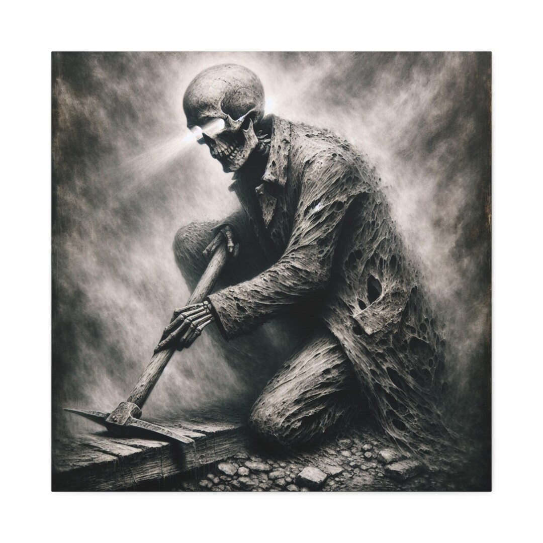 Skeleton at Work, Scary, Bones, AI Generated Design, Wall Hanging, Gift ...