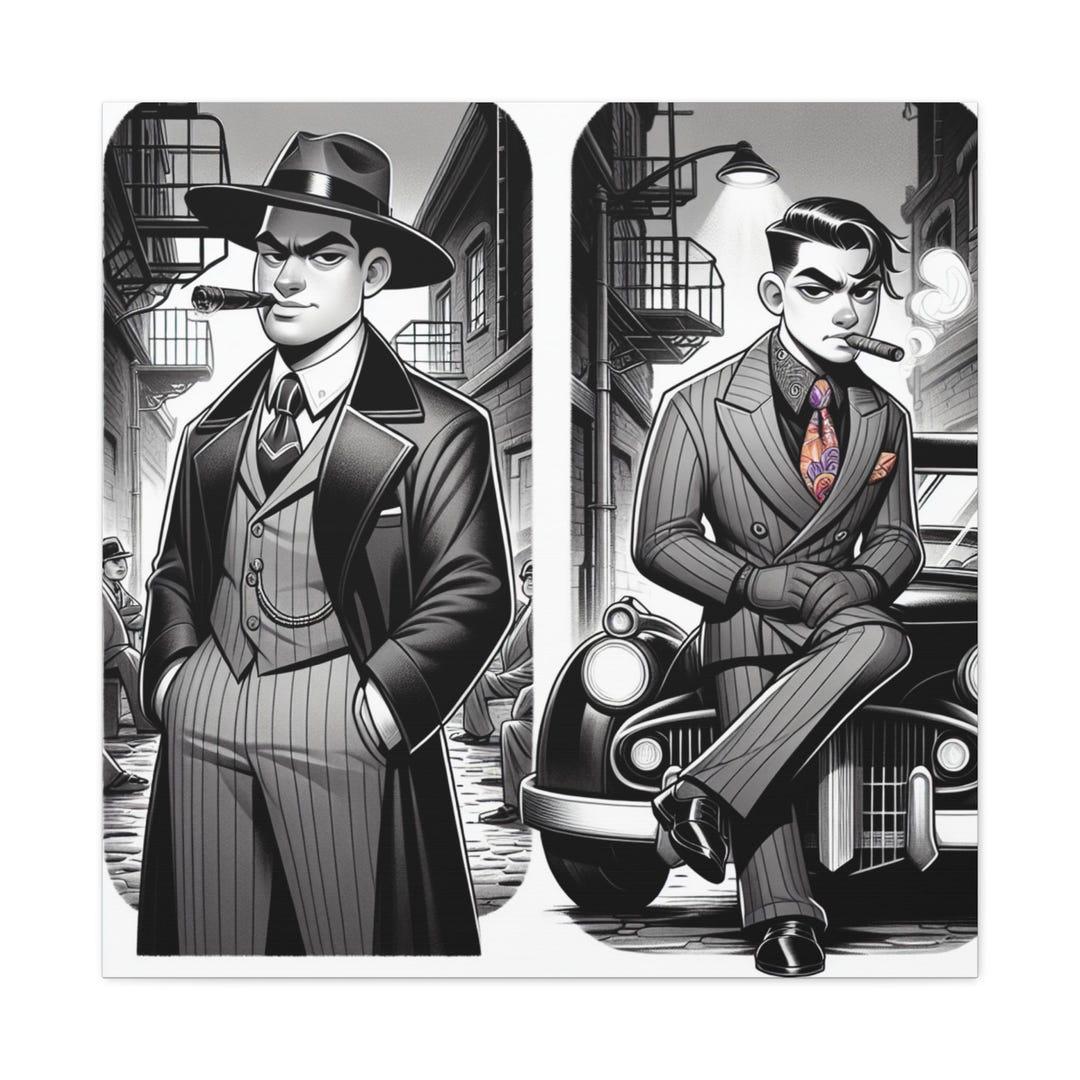 Cartoon Style Gangsters, Mobsters, AI Generated Design, Artistic, Wall ...