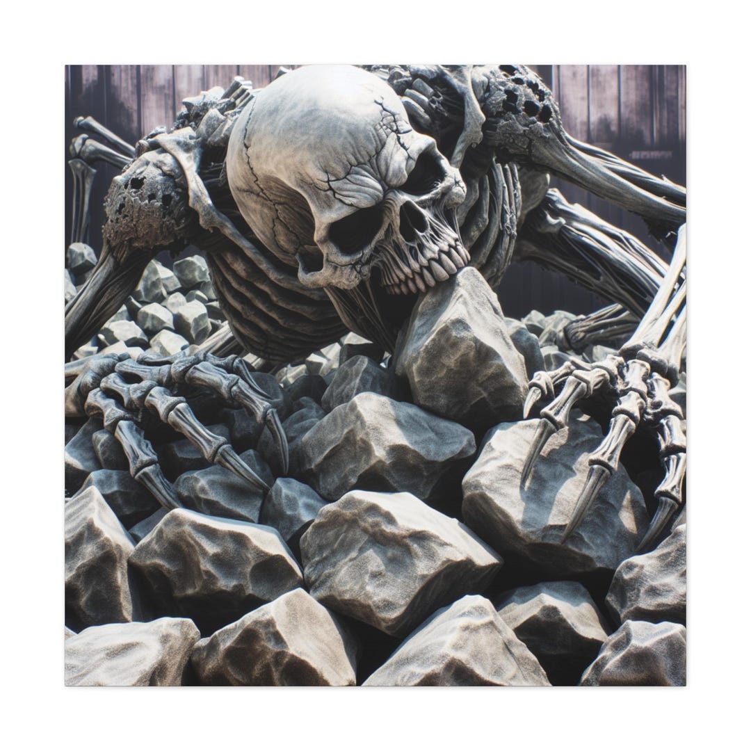 Scary Skeleton Eating Rocks, AI Generated Art, Gift Item, Wall Hanging ...