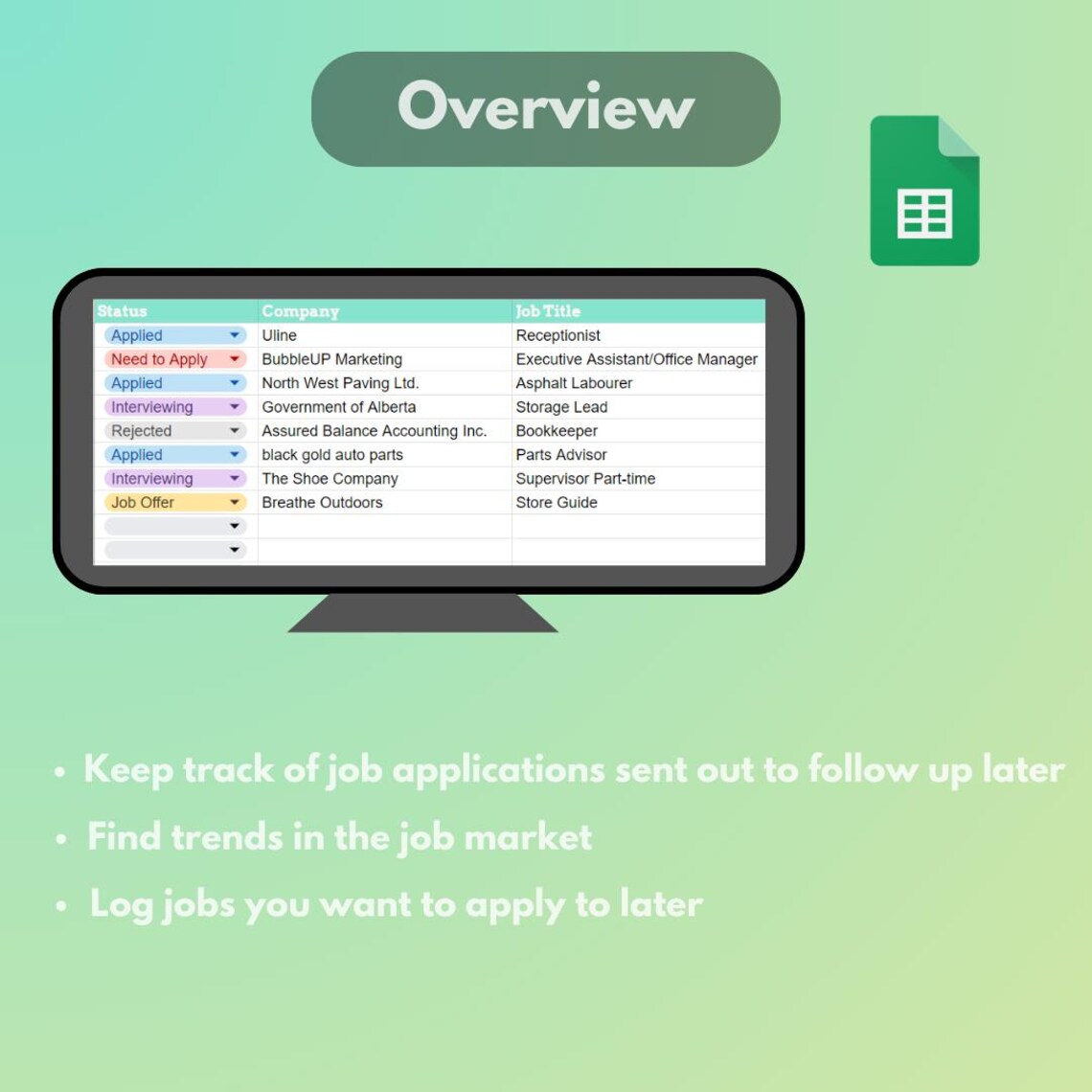 JOB APPLICATION TRACKER | Resume Submission Tracker | Job Hunting Tool ...