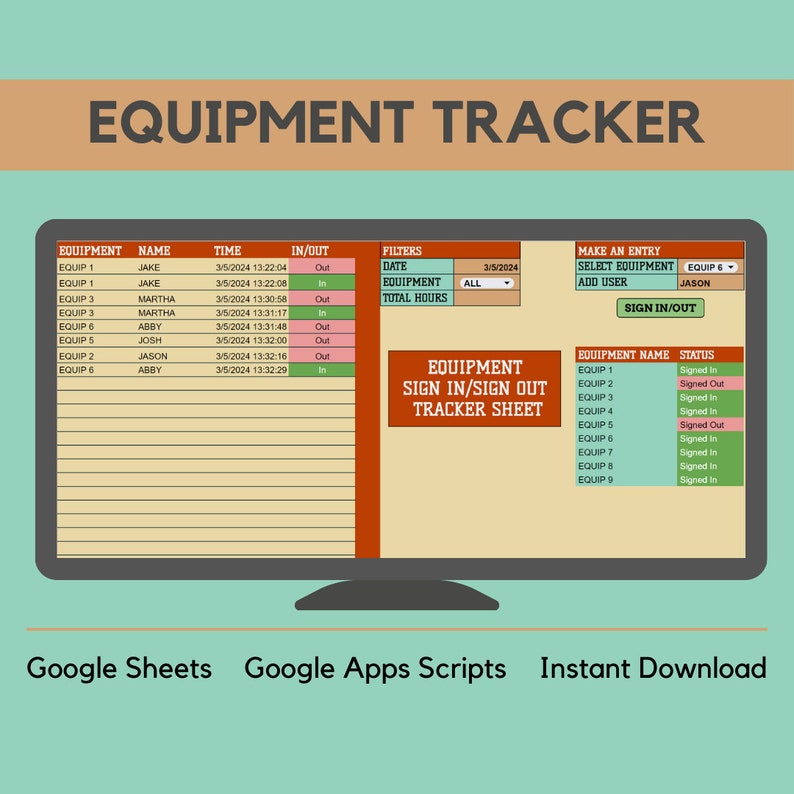 EQUIPMENT TRACKER Inventory Management Template Equipment Sign in and ...