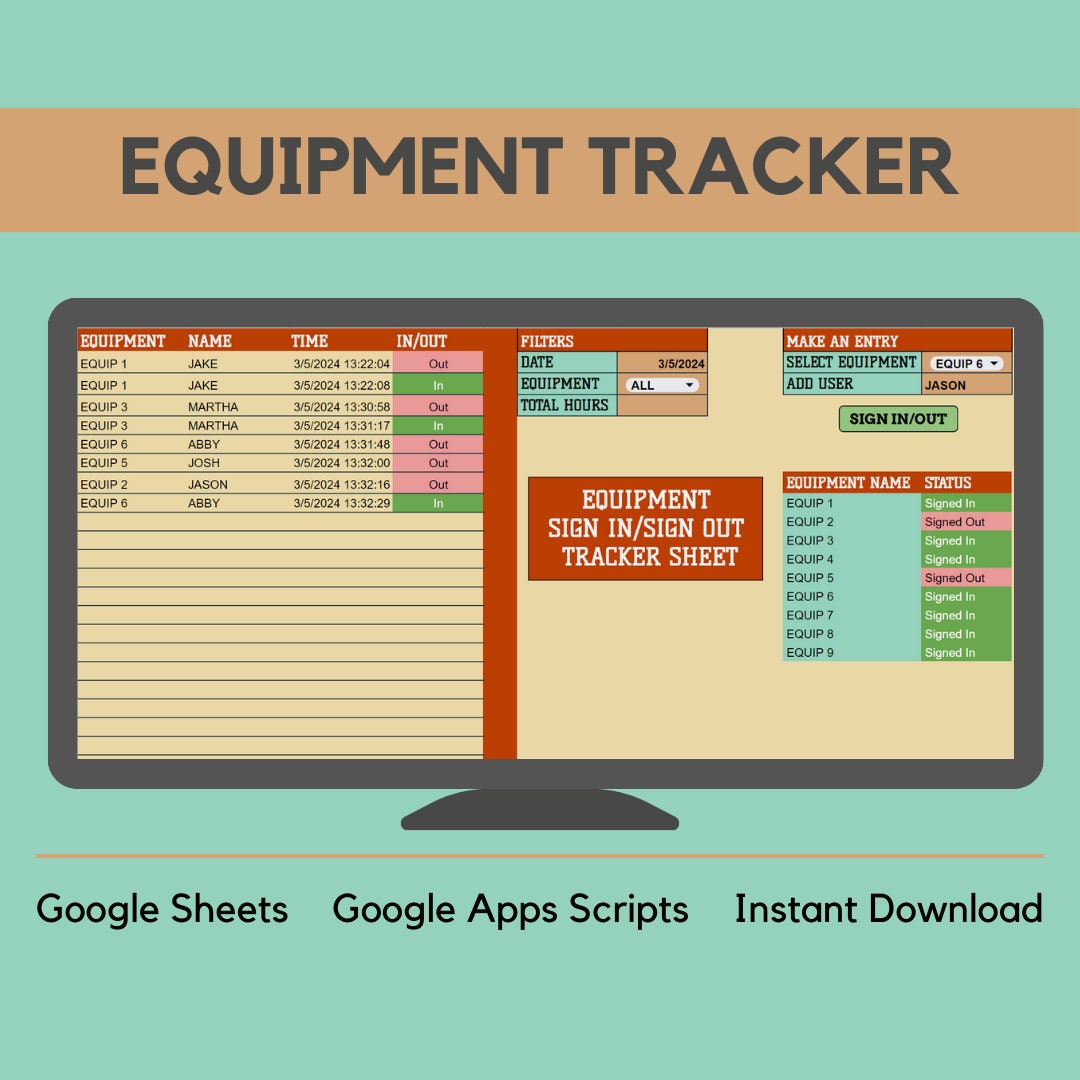 EQUIPMENT TRACKER Inventory Management Template Equipment Sign in and ...