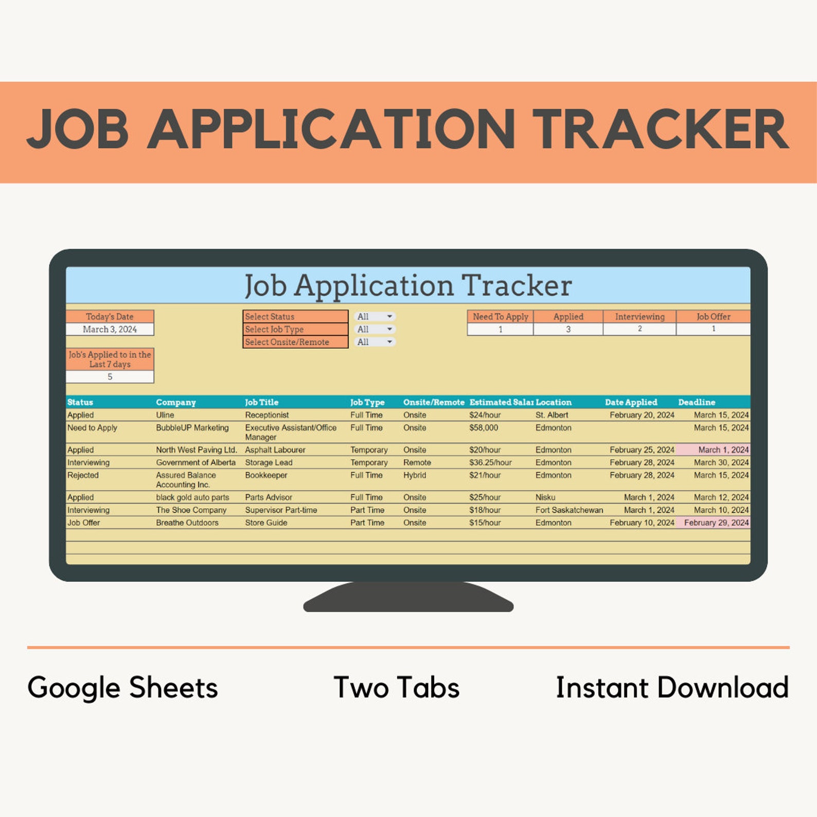 JOB APPLICATION TRACKER Resume Submission Tracker Job Hunting Tool ...