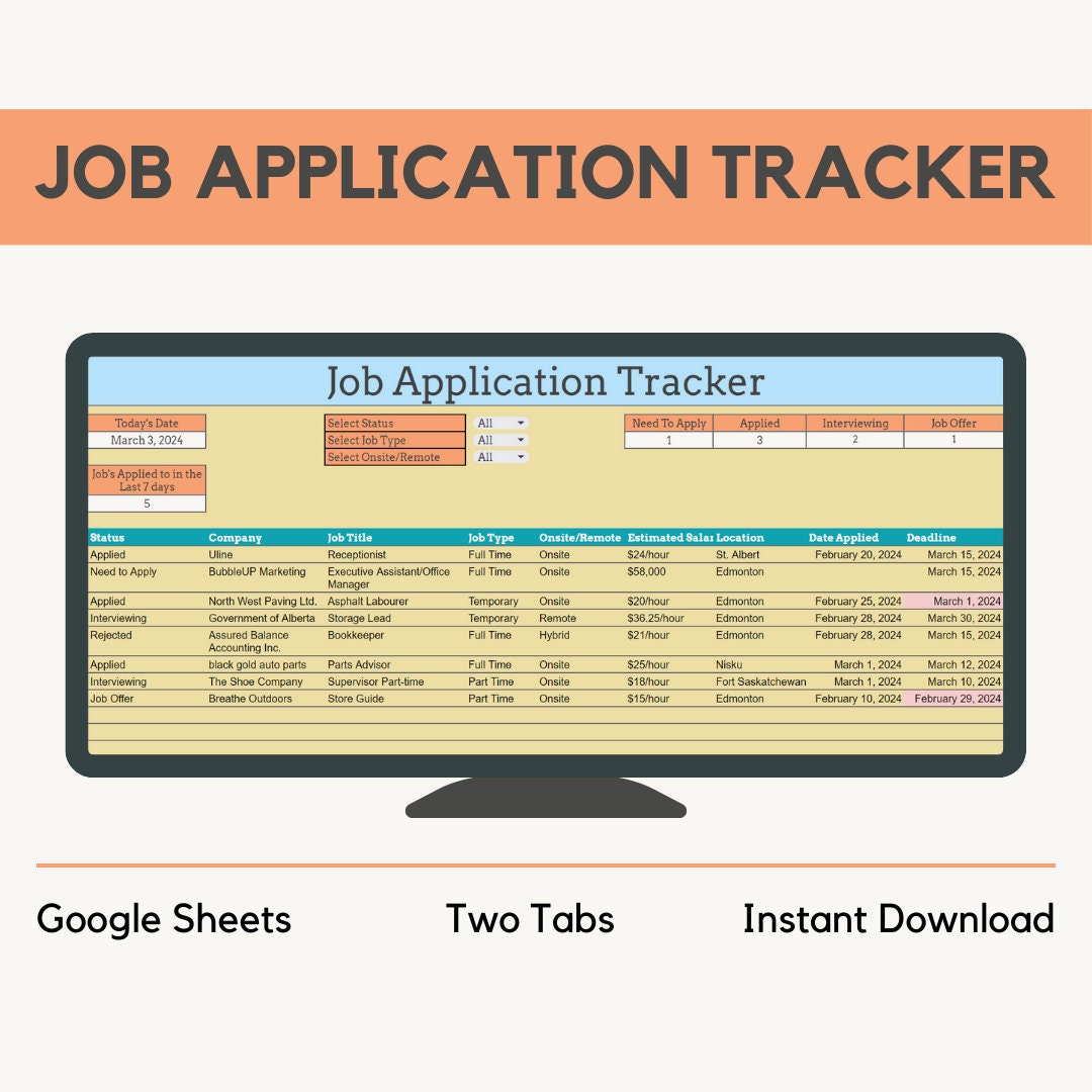 JOB APPLICATION TRACKER Resume Submission Tracker Job Hunting Tool ...