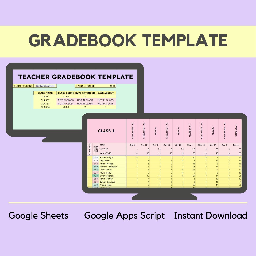 GRADE BOOK TEMPLATE Attendance Tracking Education Tool Teacher Records ...
