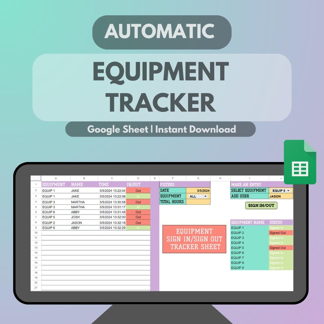 EQUIPMENT TRACKER | Inventory Management Template | Equipment Sign in ...