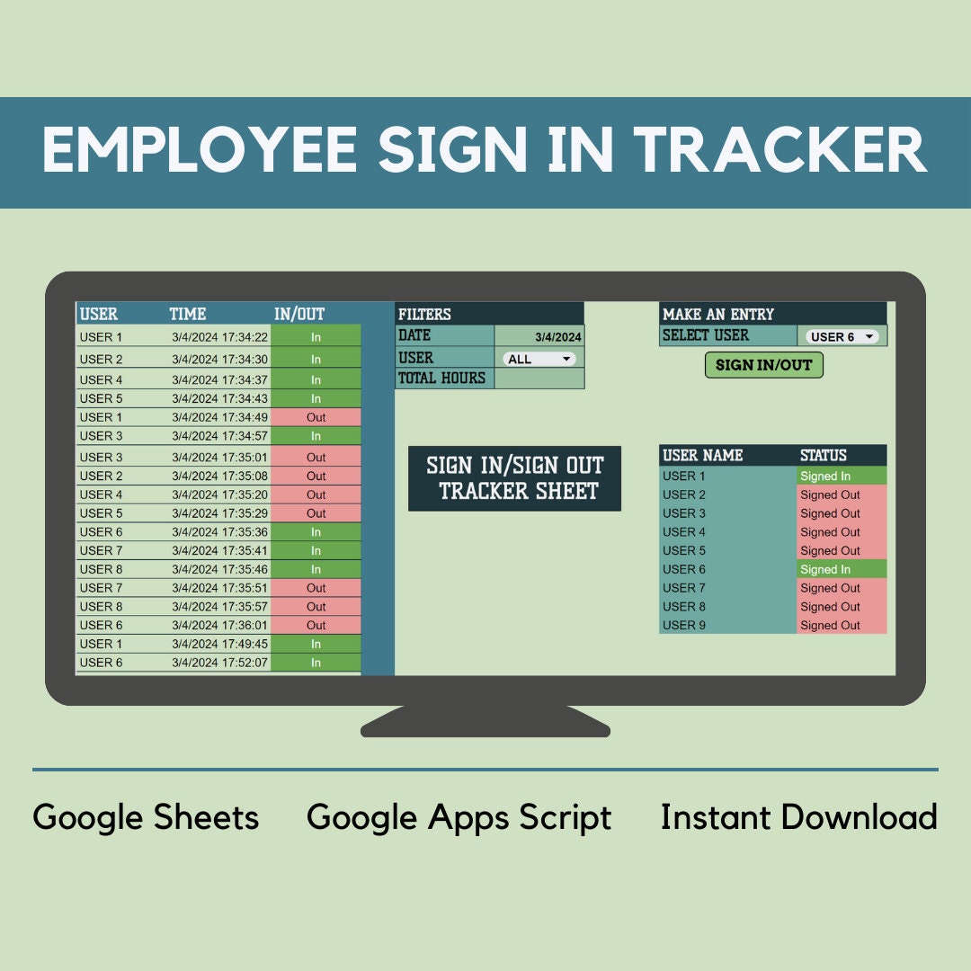 PUNCH CLOCK APP Employee Sign in and Out Time Tracker Staff Hours ...