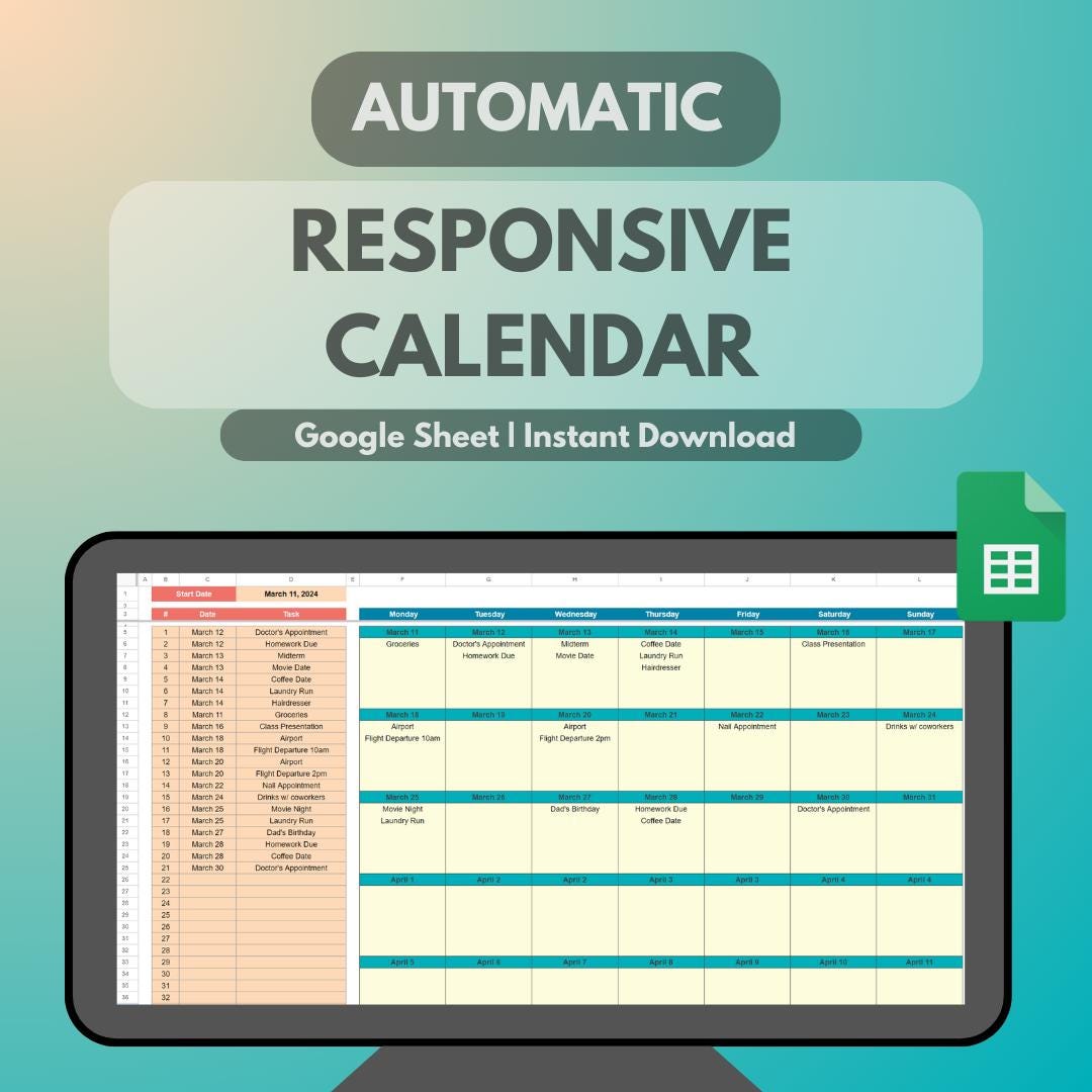 RESPONSIVE CALENDAR | Task Tracker | Appointment Tracker | Google ...