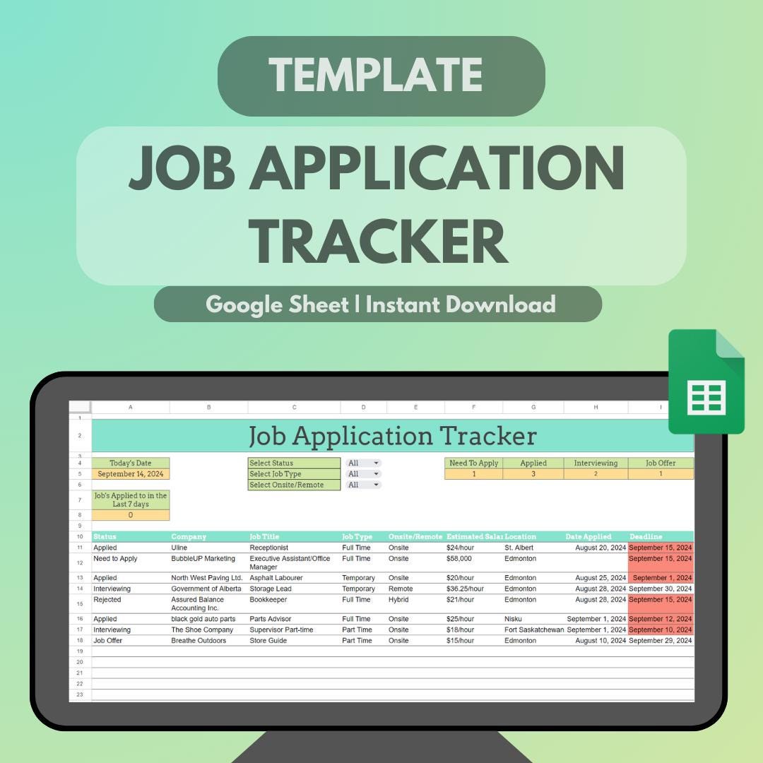 JOB APPLICATION TRACKER | Resume Submission Tracker | Job Hunting Tool | Google Sheets - Etsy