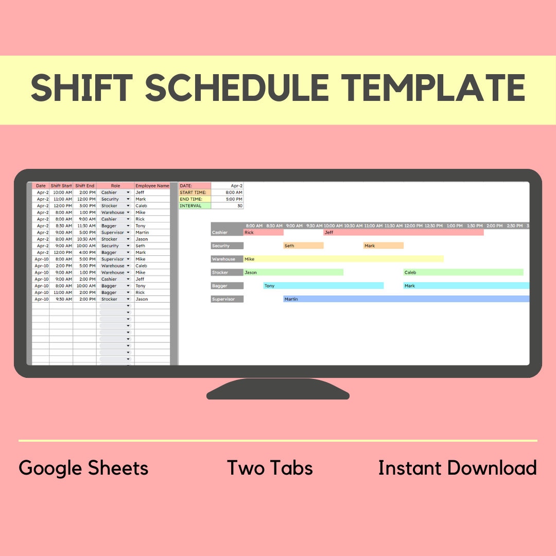 SHIFT SCHEDULE TEMPLATE Employee Tracker Shift Calendar Hour Tracker ...