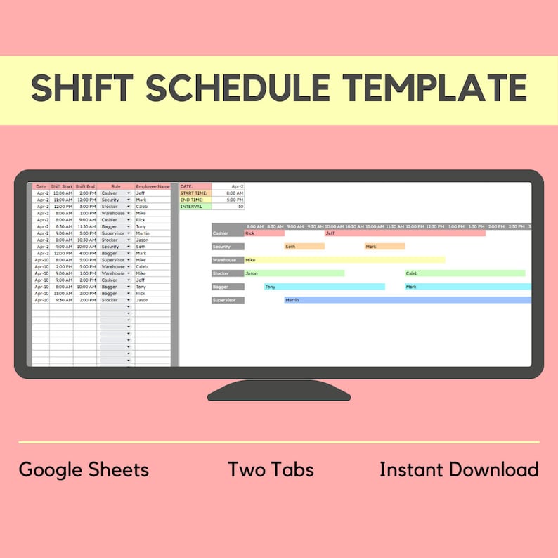 SHIFT SCHEDULE TEMPLATE Employee Tracker Shift Calendar Hour Tracker ...