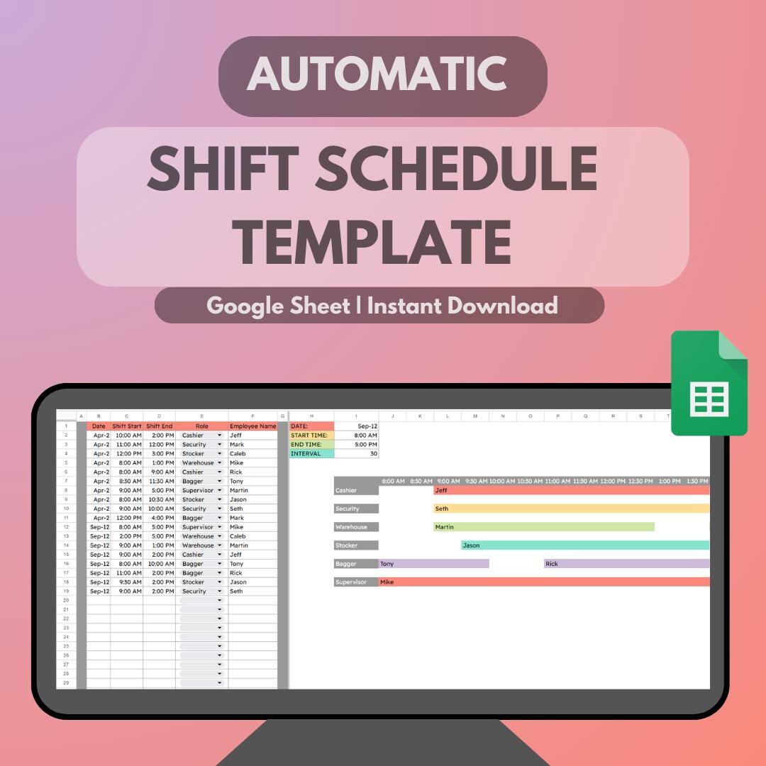 SHIFT SCHEDULE TEMPLATE | Employee Tracker | Shift Calendar | Hour ...